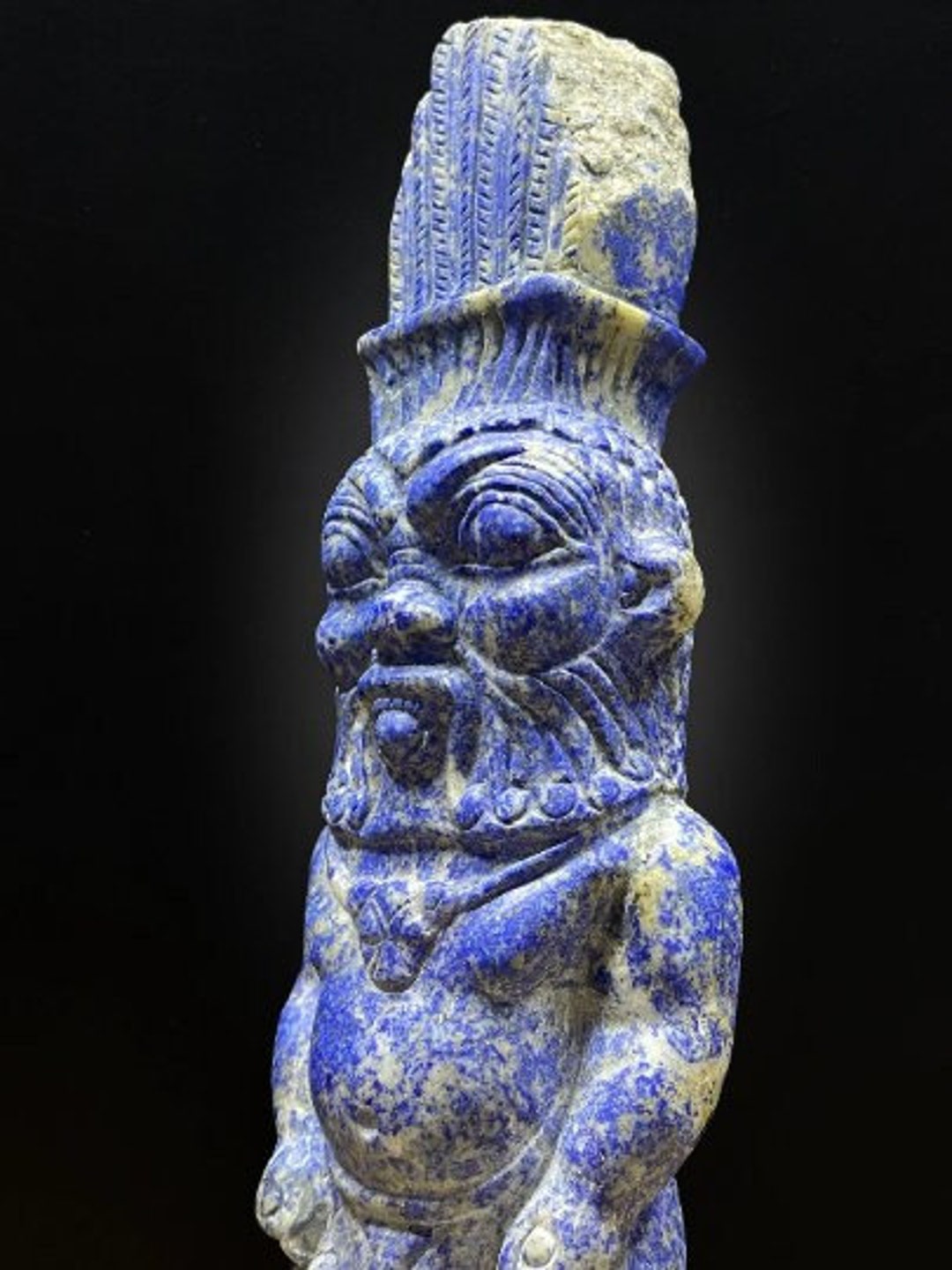 Lapis Lazuli Egyptian God Bes Statue - God of Joy - God Bes Sculptures ...