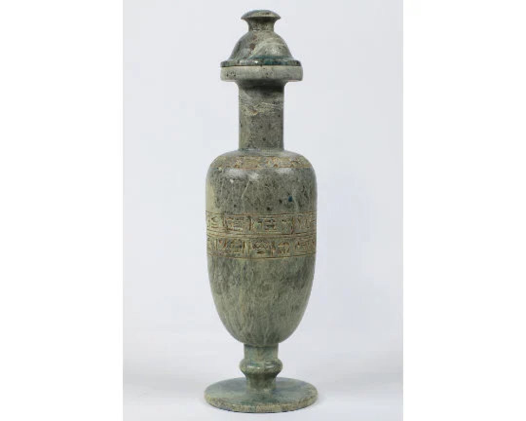 Ancient Egyptian Lidded Jar With Beautiful Symmetrical Hieroglyphic ...