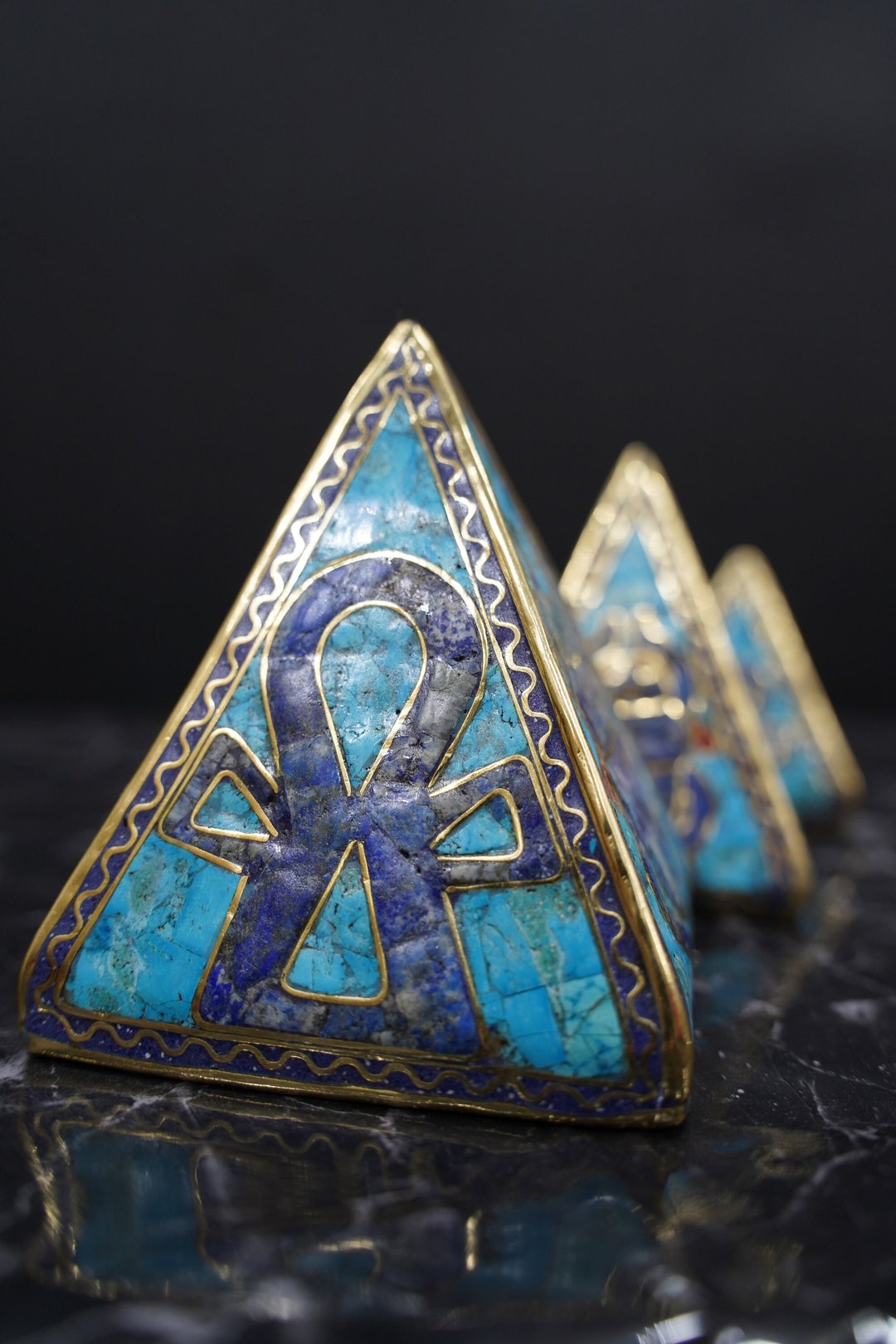 Three Natural Gemstones Egyptian Pyramids With Egyptian Ankh and the ...