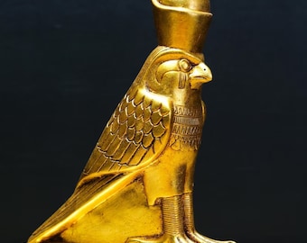 Golden Large God Horus Wearing Double Crown - Horus Statue - Falcon ...
