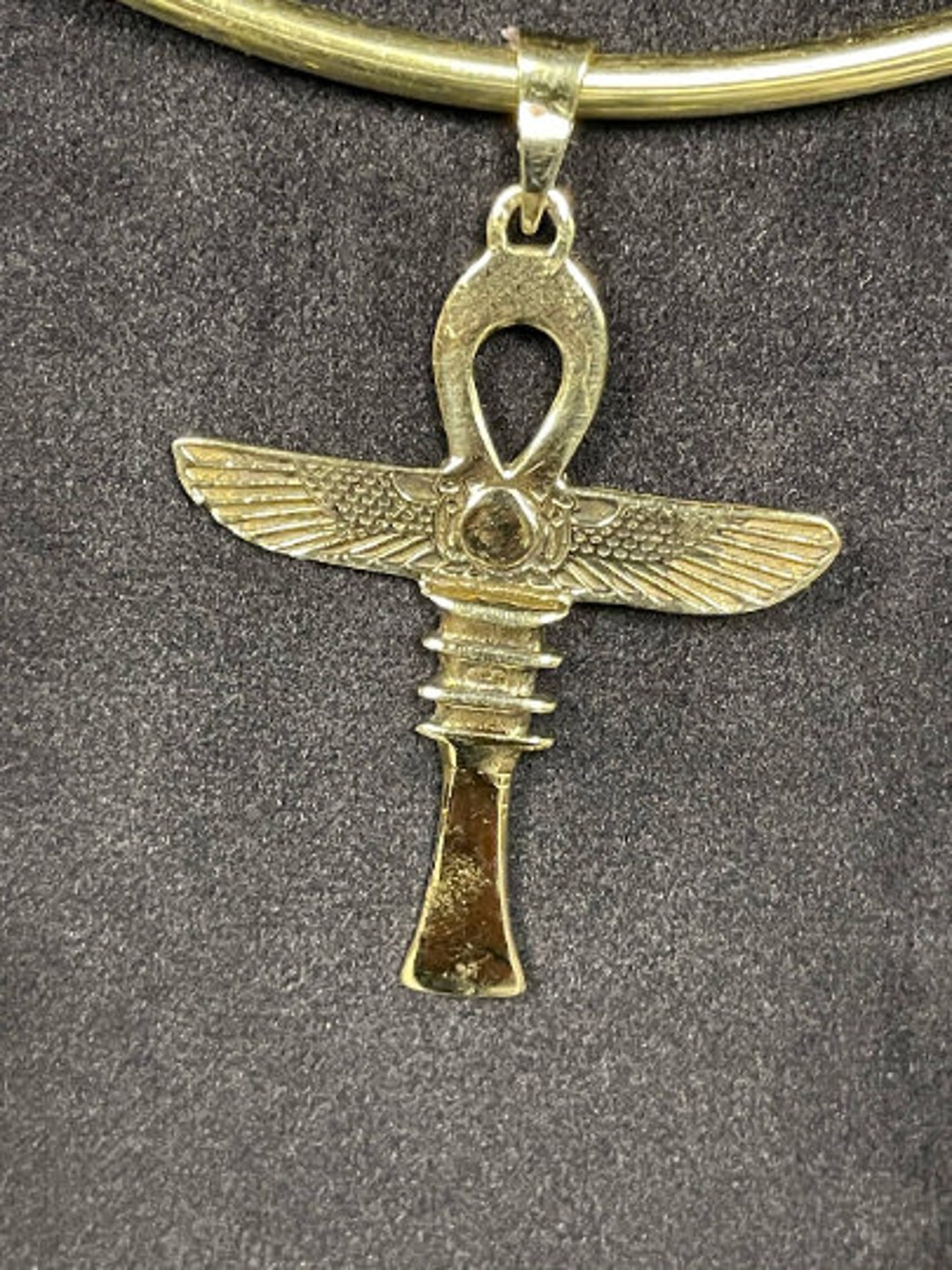 Amulet of Egyptian Ankh With Wings of Protection and Sun Symbol and ...