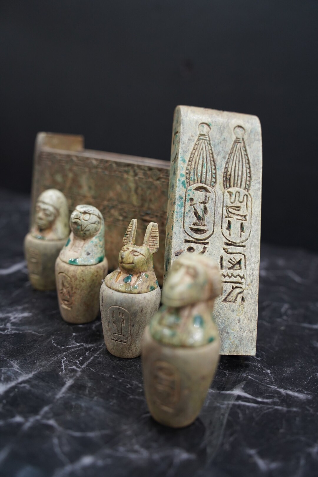 Four Replica Canopic Jars With a Box Tomb With the Amazing Decoration ...