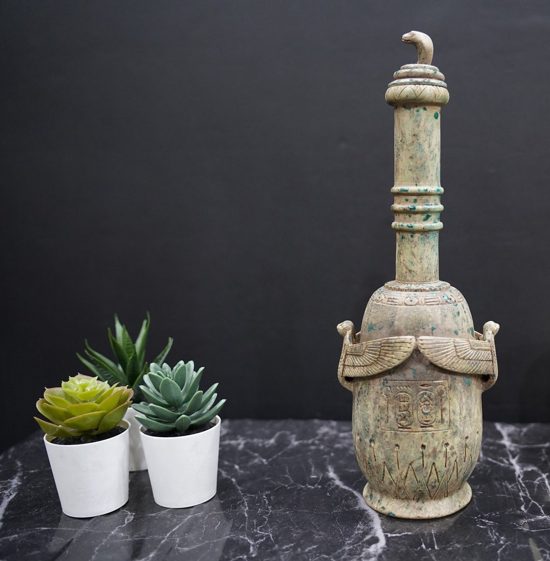 Enthralling Ancient Egyptian Lidded Jar With Captivating Hieroglyphic ...