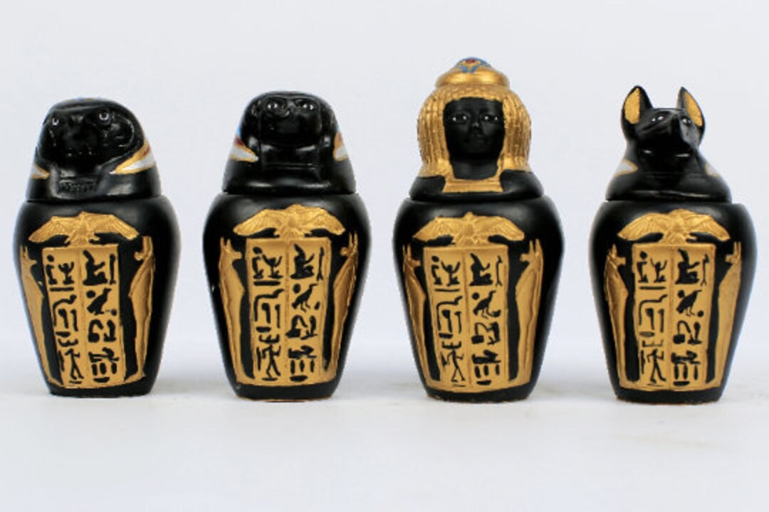 Large Unique Gold Canopic Jars (organs Jars) From Heavy Basalt Stone ...