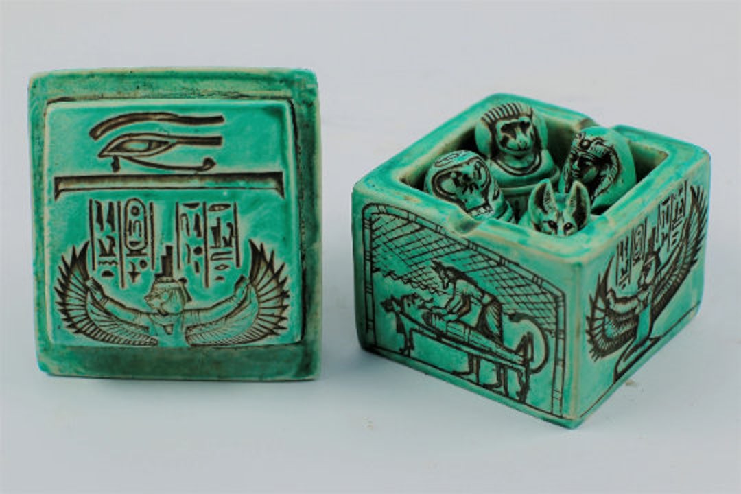 Unique Box of Canopic Jars Inside Egyptian Handmade From Limestone With ...
