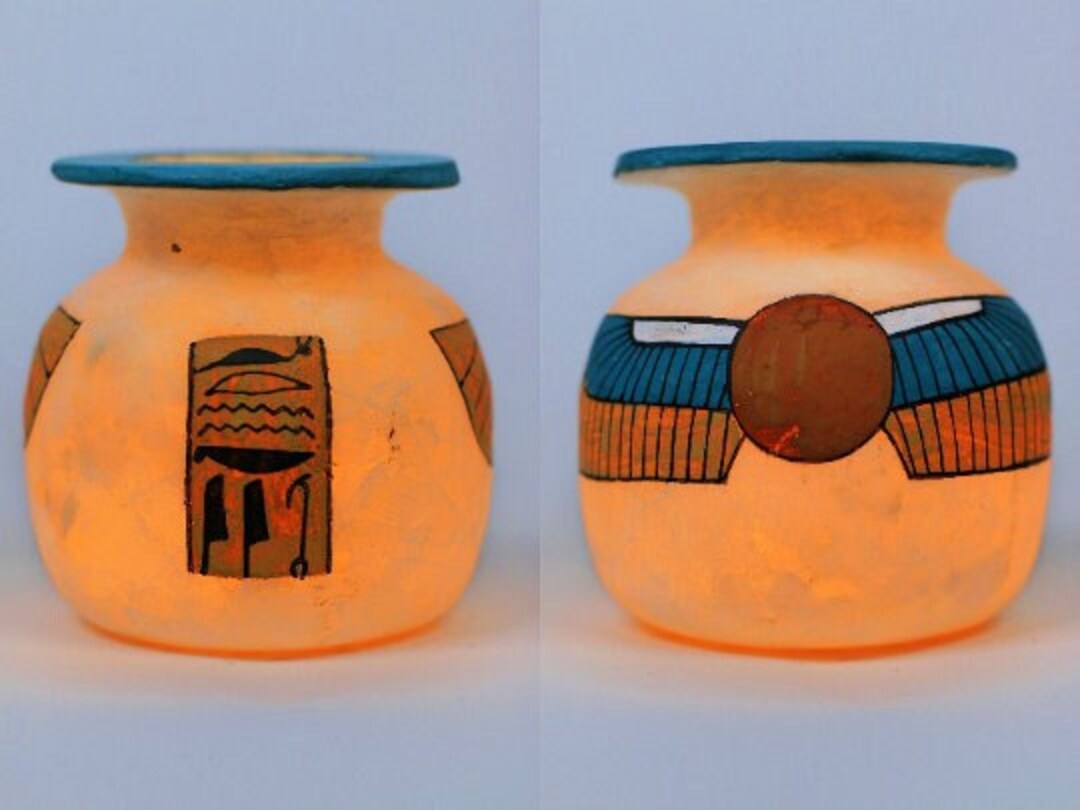 Mesmeric White ALABASTER Vase - Double-sided Painting (pharaonic ...