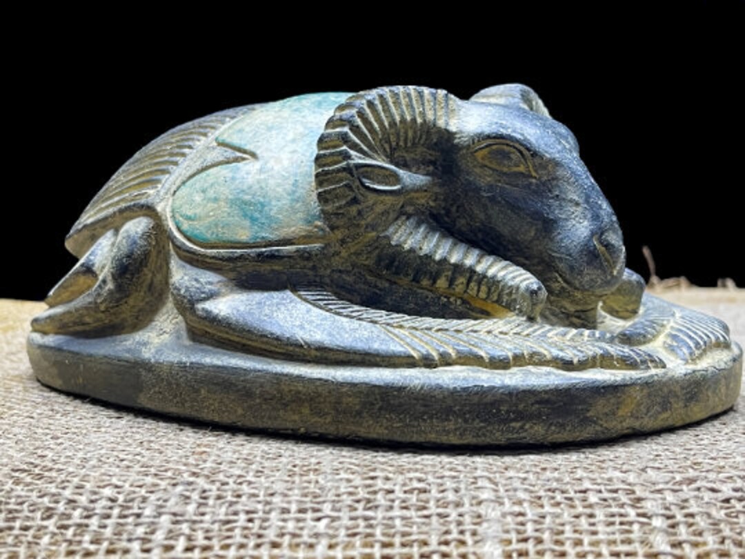 Ancient Egyptian Scarab With God Khanum ( Khnum ) Head - Scarab Beetle ...