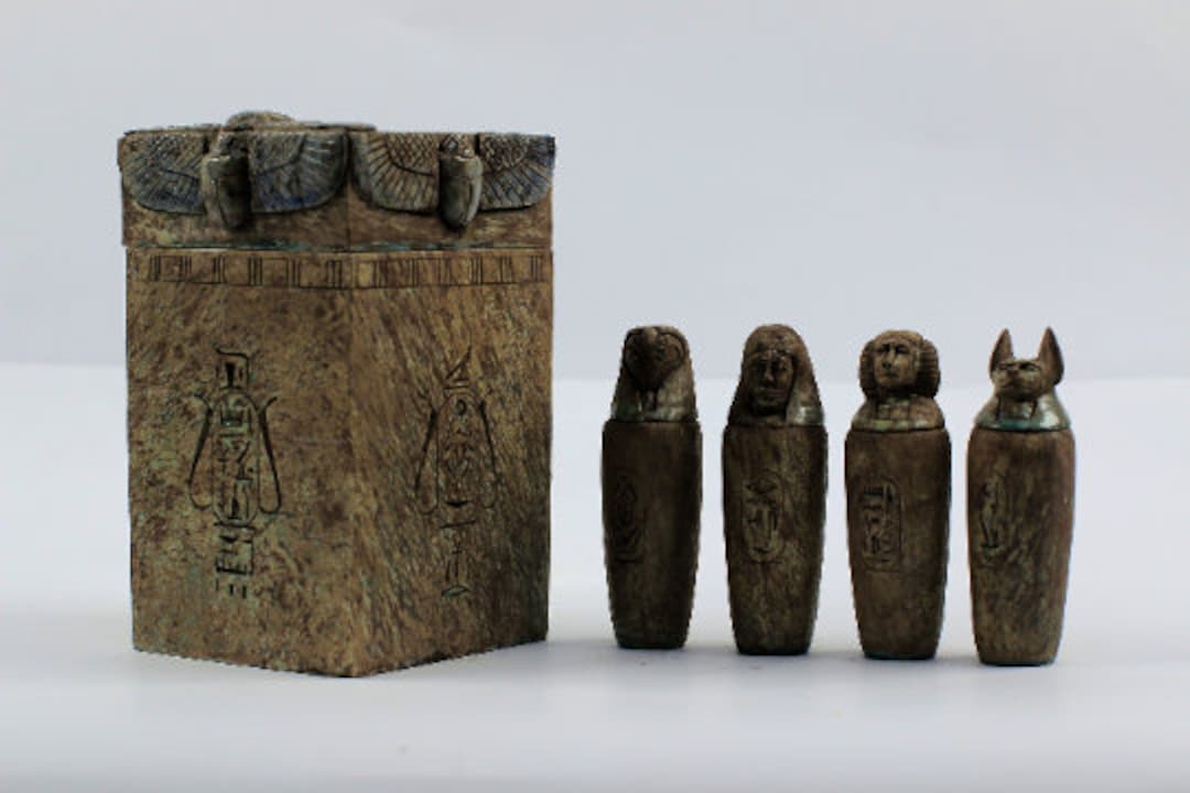 Four Canopic Jars With a Box Tomb With the Amazing Scarab & Egyptian ...