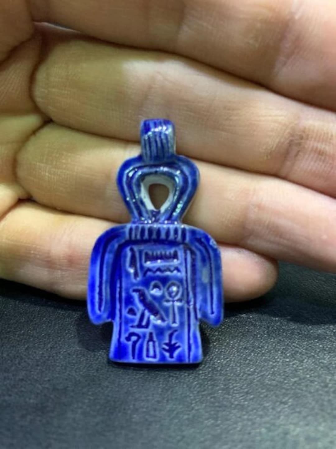 Marvelous Tyet Amulet (knot of ISIS) or (girdle of ISIS) as a Pendant Made of Unique Blue Stone ...