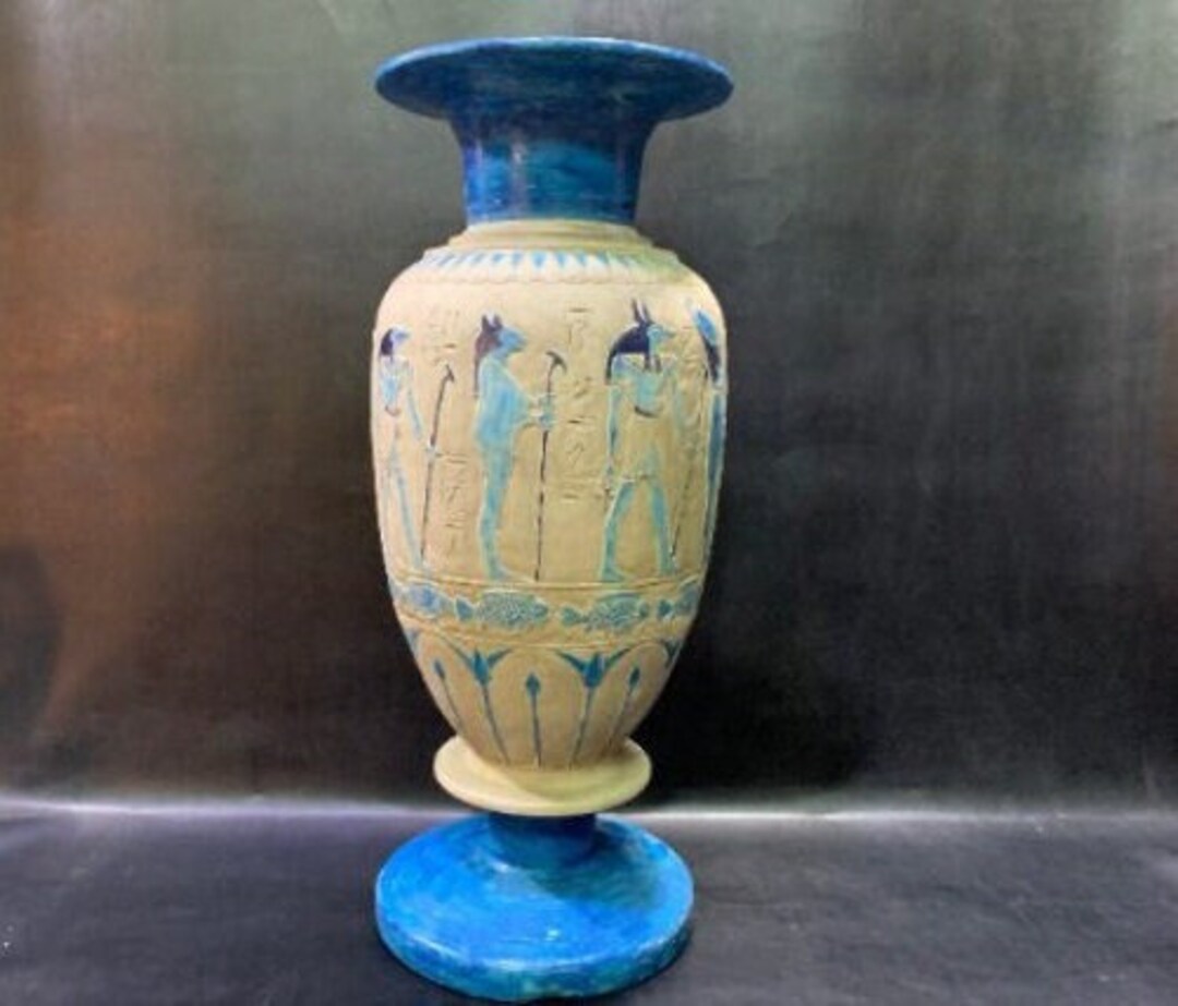 Amazing Ancient Egyptian Vase With Hand Carved of the Egyptian Gods and ...