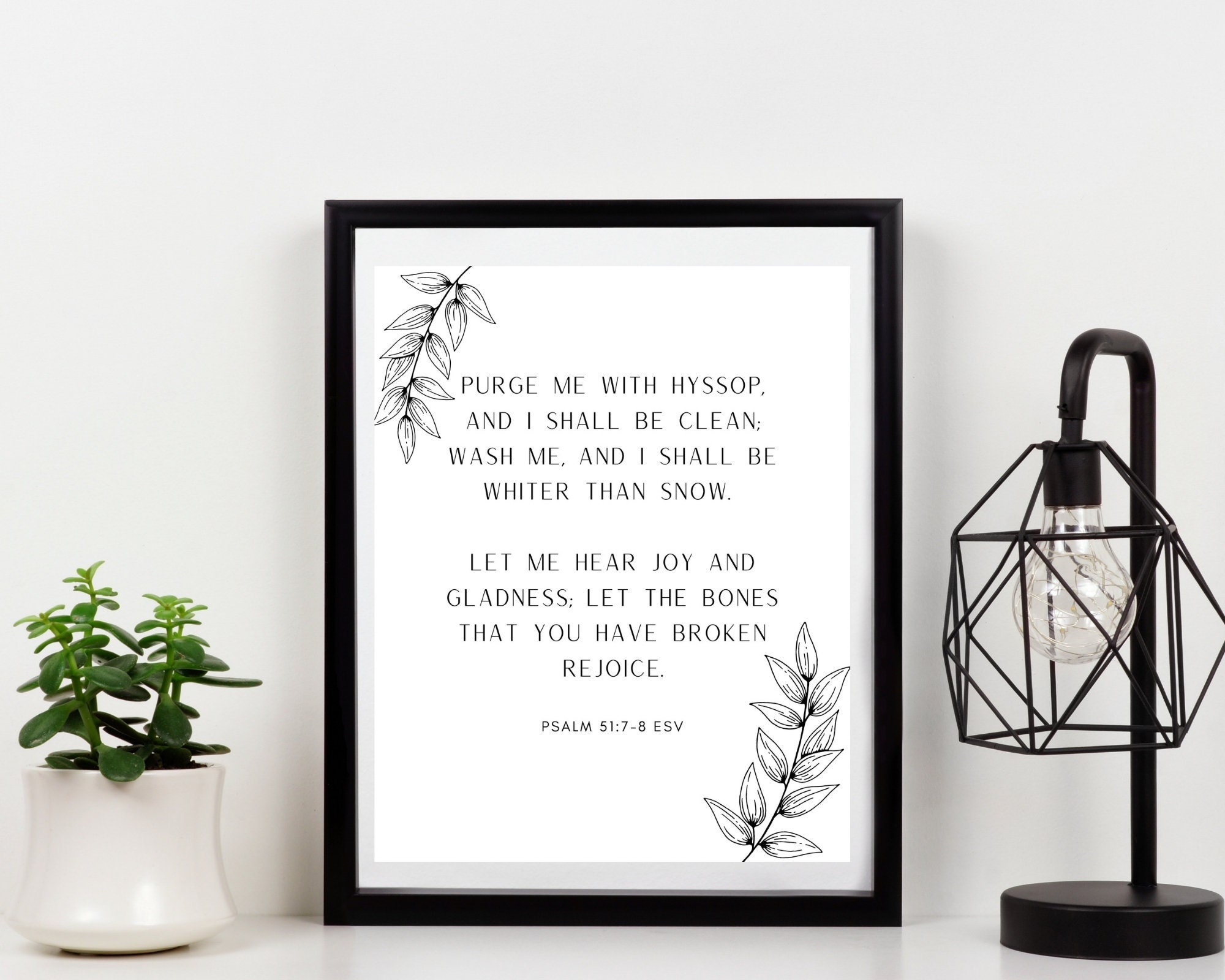 Psalm 51 7 8 ESV Scripture Print Greenery Etsy