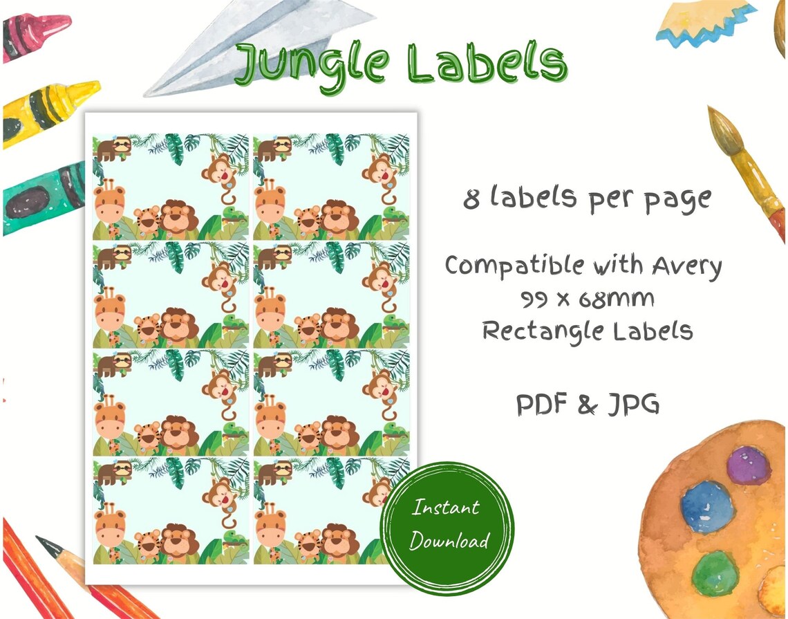 Printable Animals Labels Animals Name Stickers School Name | Etsy