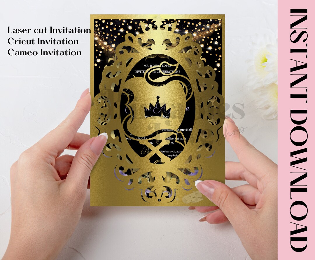 SVG Descendants Invitation, 5x7" Mirror Quinceanera Invitation DXF, PNG ...