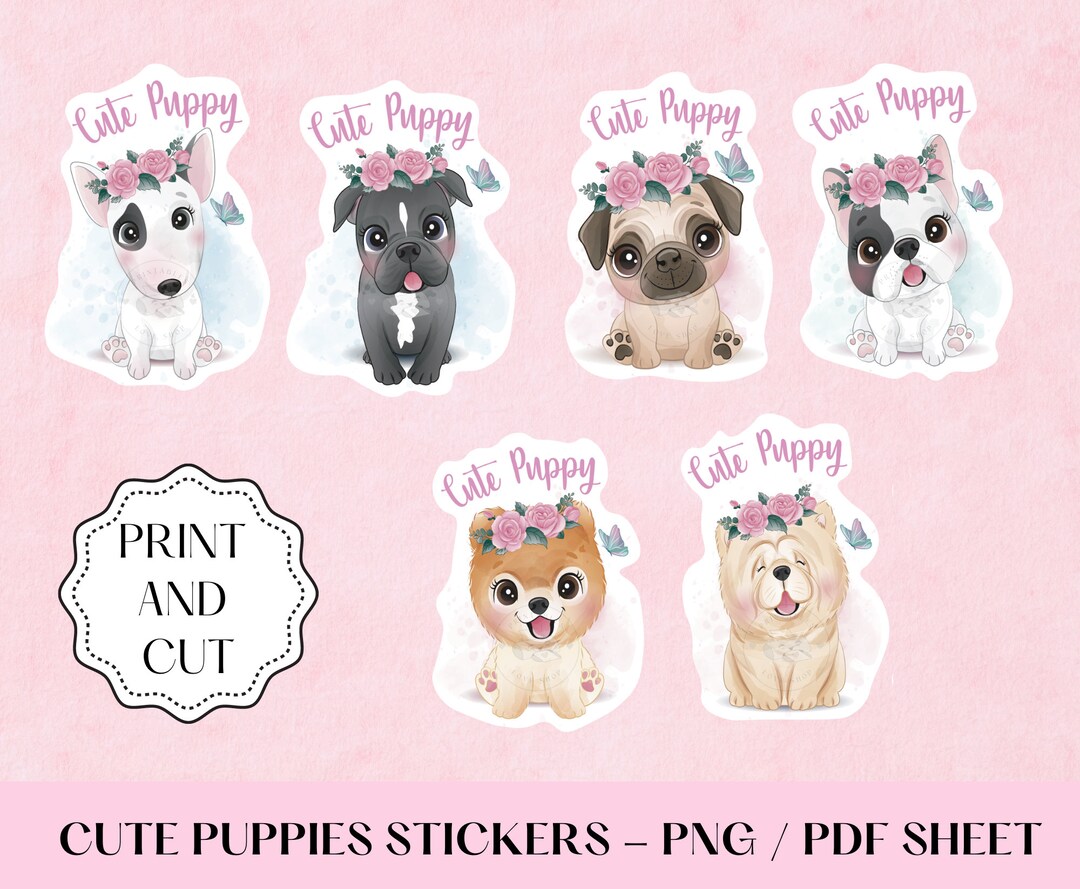 CUTE PUPPIES Printable Stickers, Cut File. Dog Planner Stickers ...
