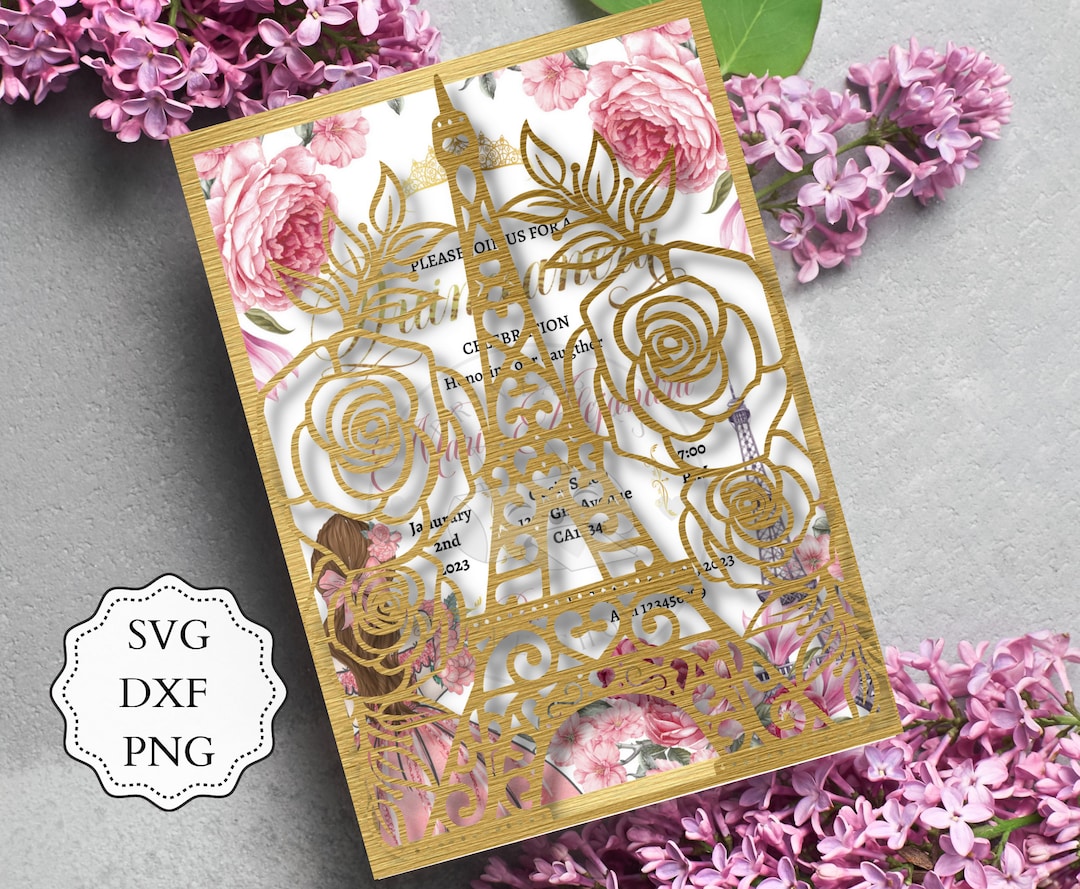 5x7 Paris Quinceanera Pocket Invitation SVG, PNG, DXF, Mis Quince ...