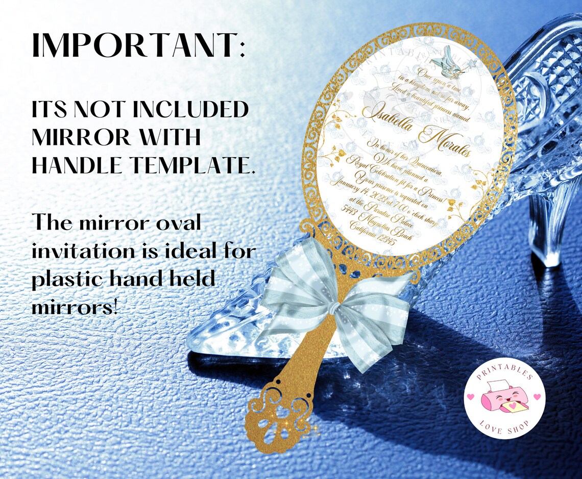 Cinderella Quinceanera Invitation Baby Blue and Gold, Custom Oval 3.73 ...