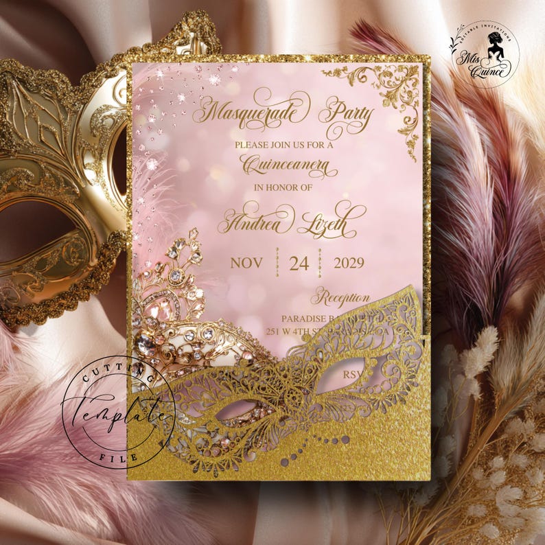 SVG Maquerade Invitation, Mardi Gras Mask, Quinceanera Invitation ...