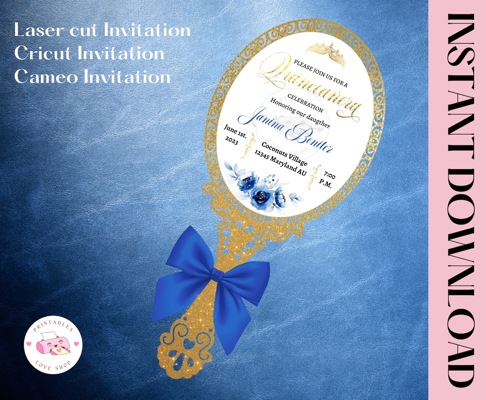 Mirror Quinceanera Invitation SVG, DXF, PNG. Quinceañera Invitation ...