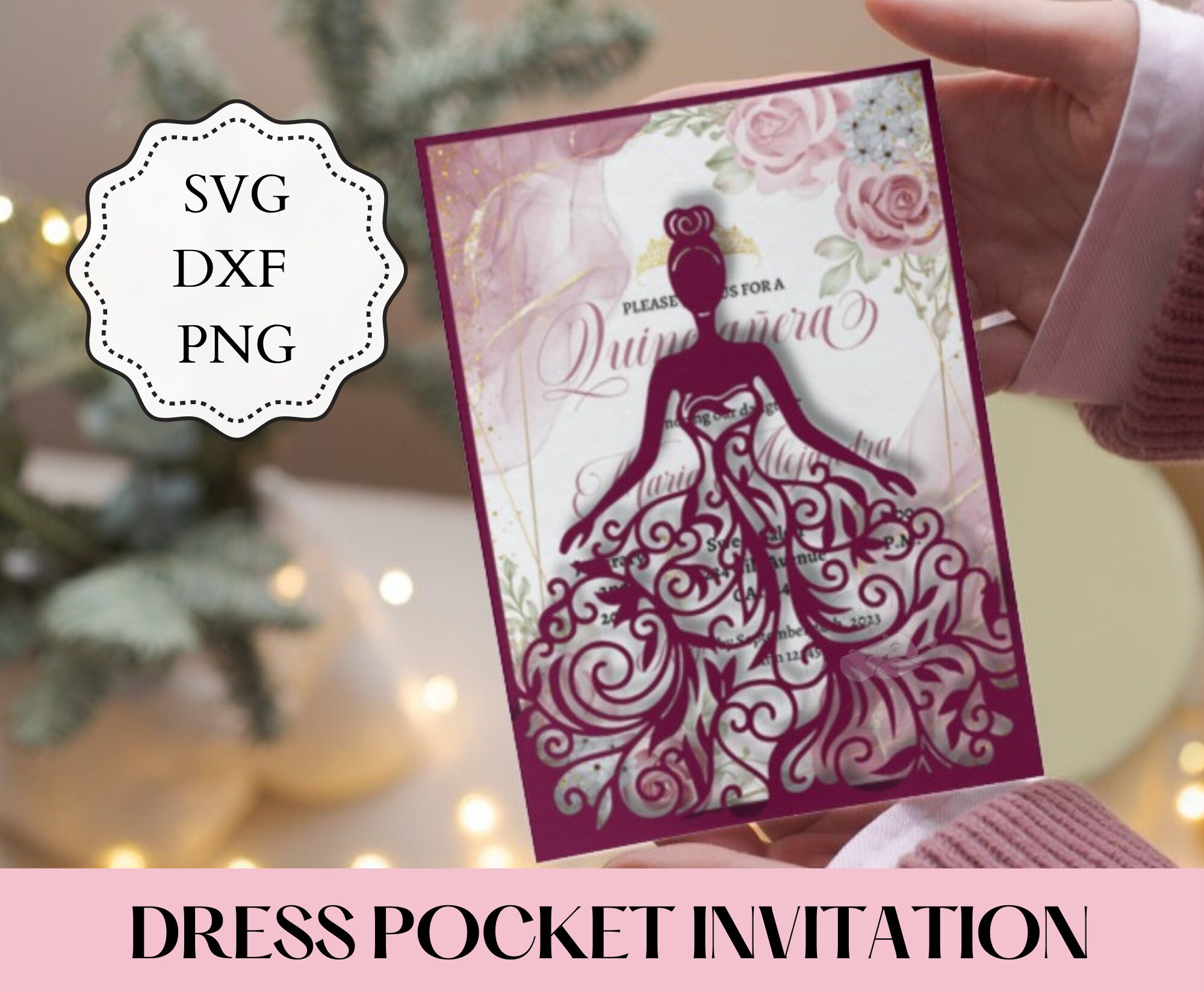 Custom Pocket Invitation SVG – Quinceañera, Sweet 16, Laser Cut ...