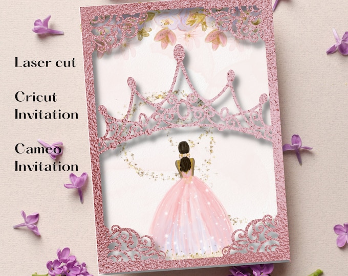 Laser Cut Crown Quinceanera Invitation SVG, PNG, DXF, Pocket Invitation ...