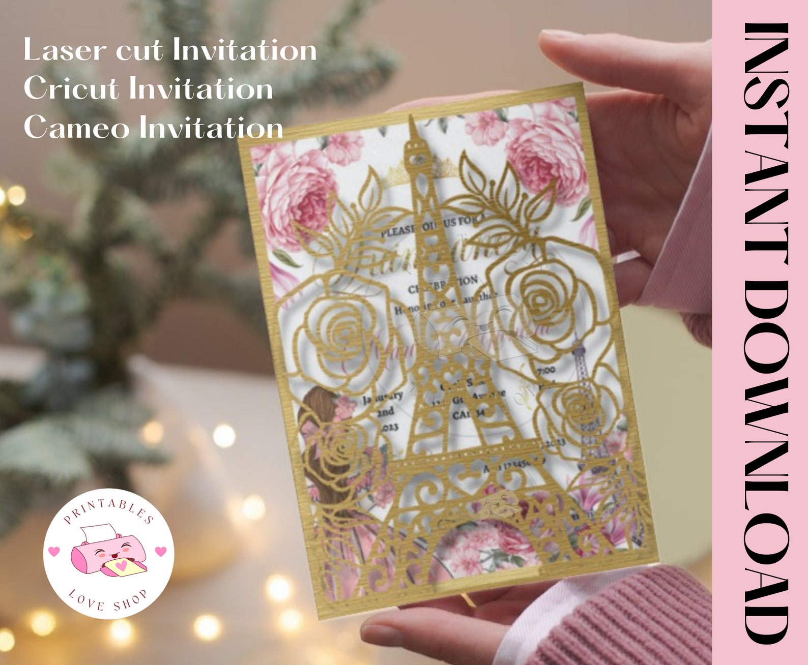 5x7 Paris Quinceanera Pocket Invitation SVG, PNG, DXF, Mis Quince ...