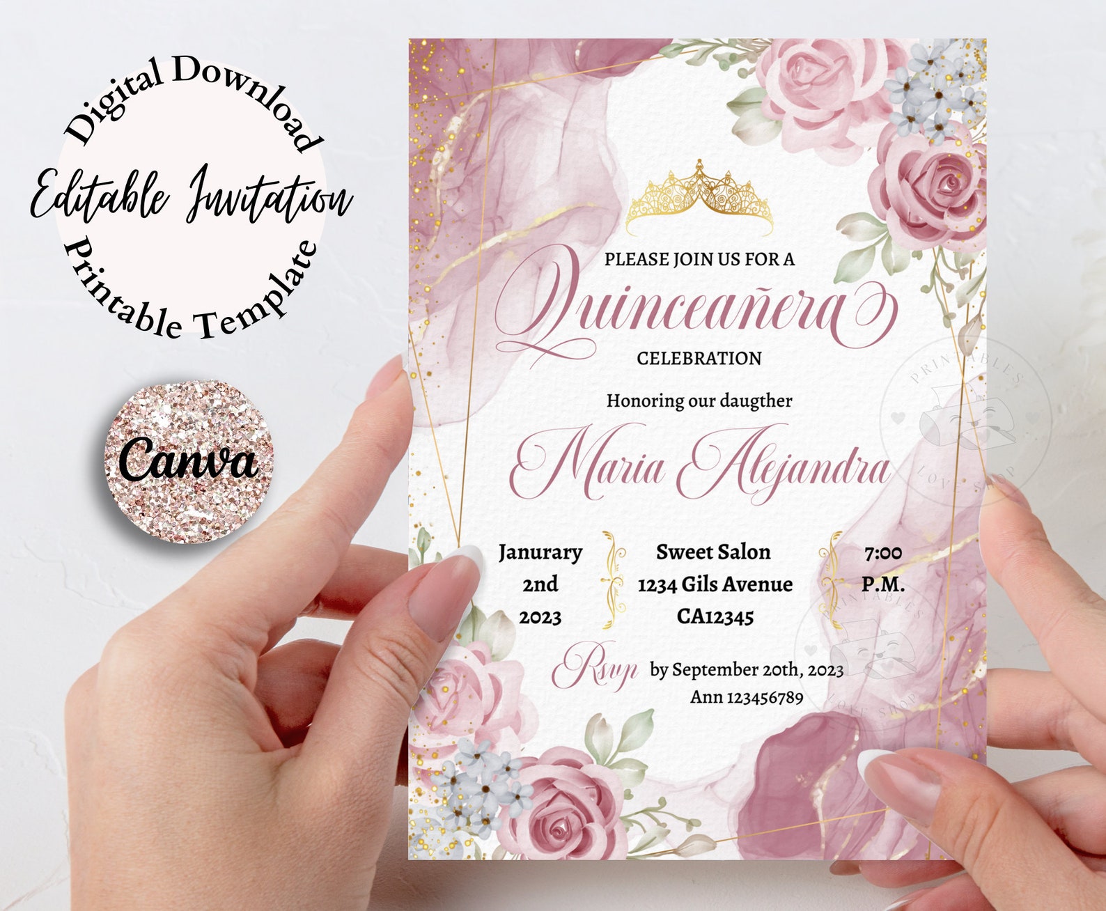 Editable Blush Pink Quinceanera Invitation Template Pink - Etsy