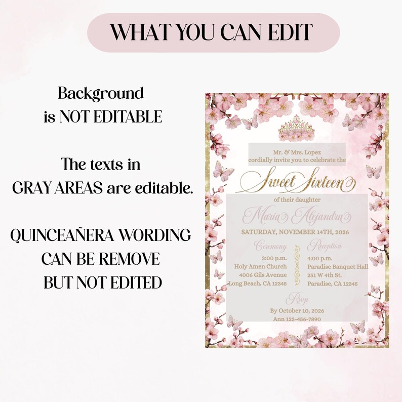 Cherry Blossom Sweet 16 Invitation: Editable Sakura, Japanese Theme ...