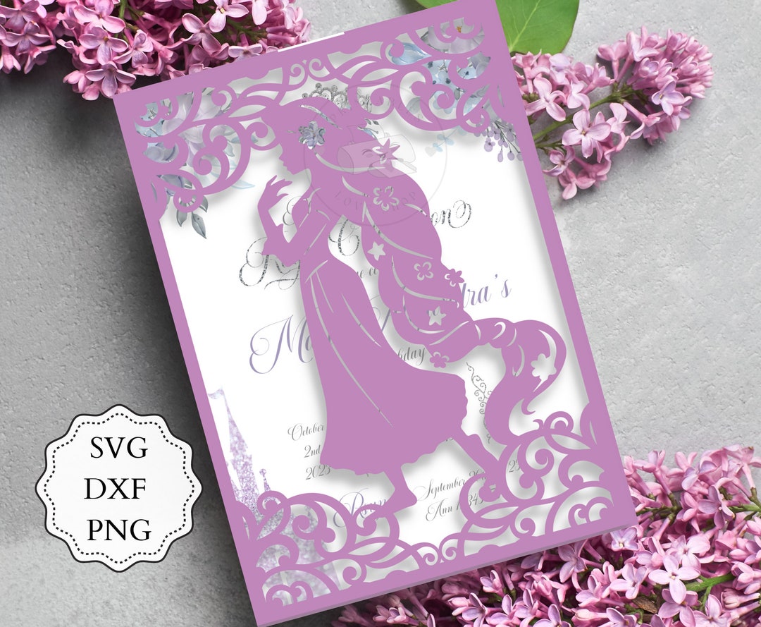 Laser Cut Rapunzel Quinceanera Invitation SVG, DXF, PNG. 5x7 Princess ...