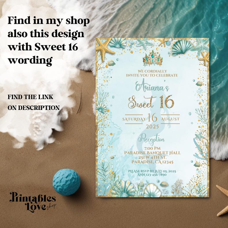 Under the Sea Quinceañera Invitation: Editable Mermaid Canva Template ...