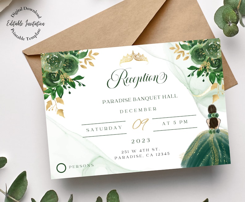 Reception Card Template Emerald Green and Gold Match With - Etsy