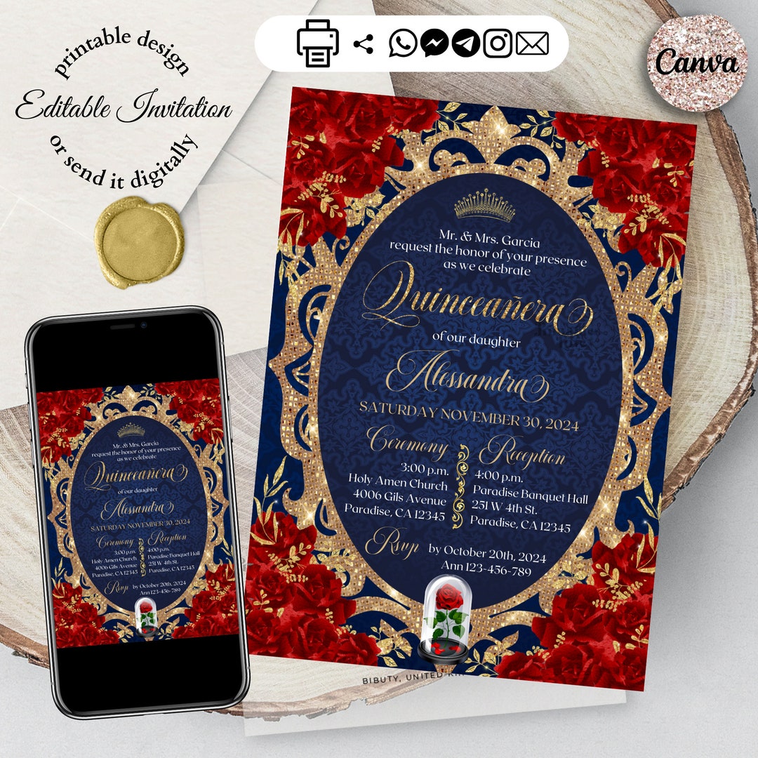 Beauty and the Beast Invitation, Editable Template, One Side 5x7 ...