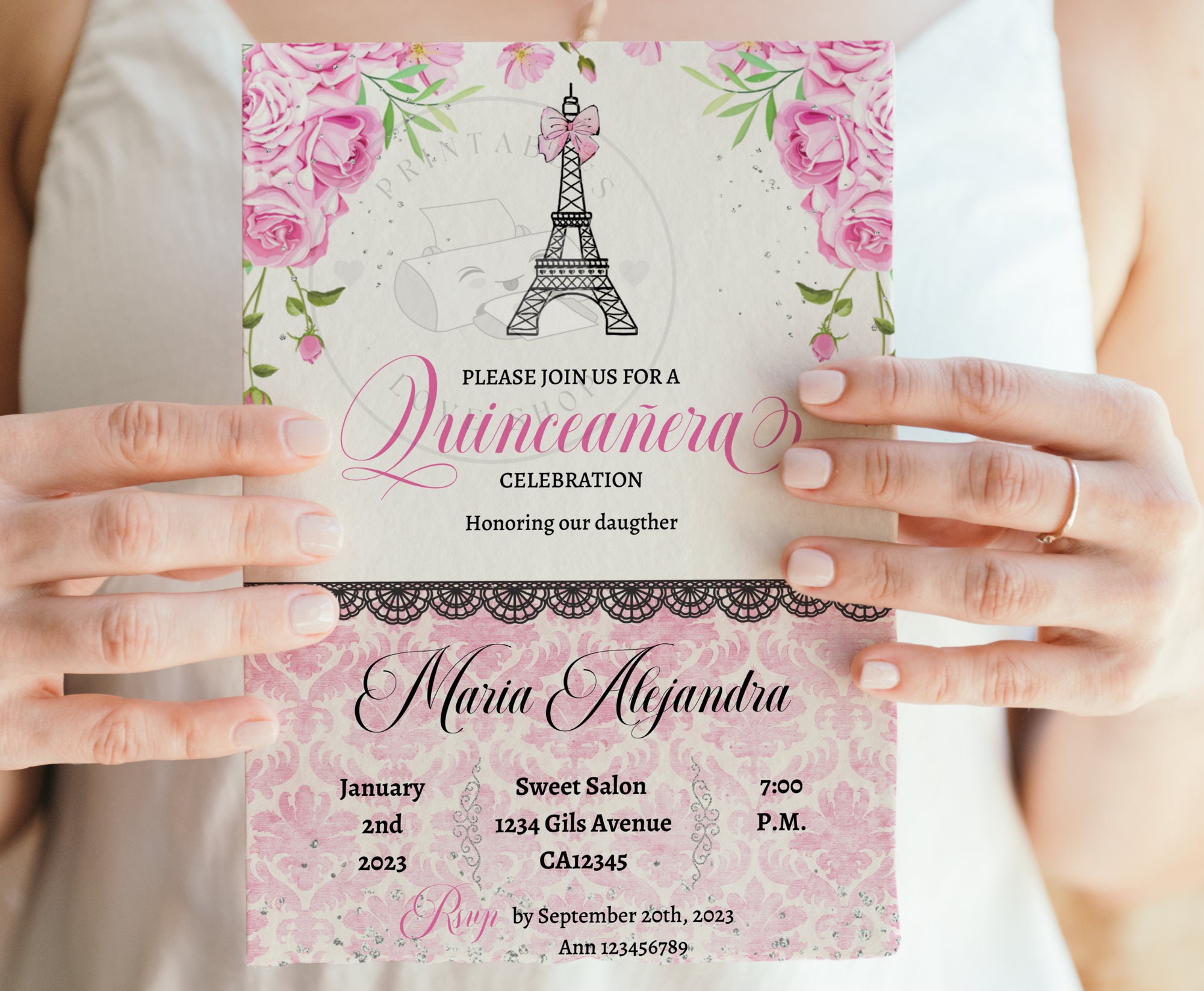 Paris Quinceanera Invitation Editable, Paris Eiffel Tower 15th Birthday ...