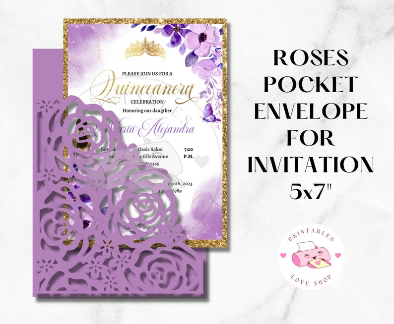 Laser Cut Roses Invitation Quinceanera Invitation 5x7", Roses Pocket ...