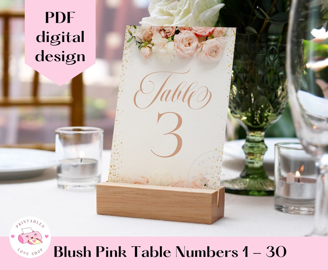 Blush Pink Floral Table Numbers 1-30: Printable Wedding Quinceanera ...