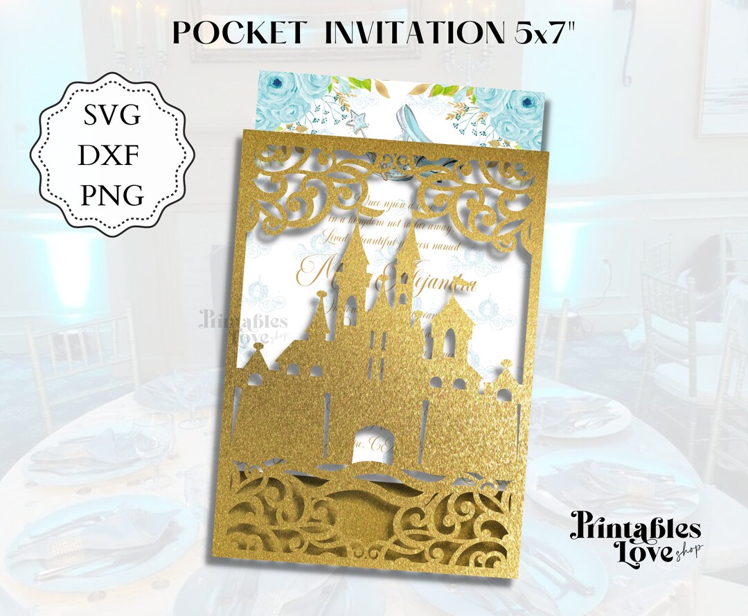 5x7" Castle Pocket Invitation, Quinceanera Invitation Fairy Tale Castle ...