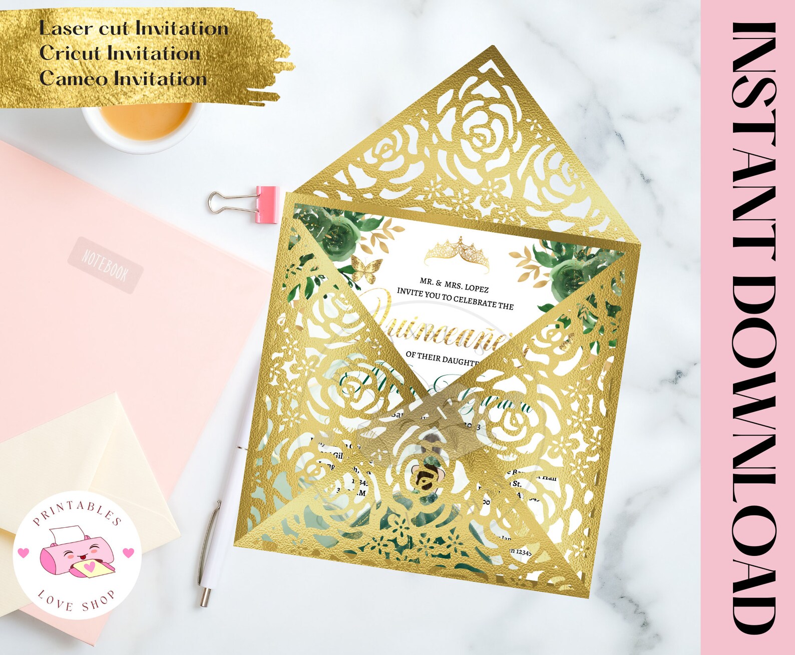 6x6 Roses Card Template SVG Four-fold Invitation - Etsy