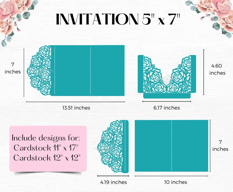 SVG Roses Invitation DXF PNG. Trifold Quinceanera Invitation - Etsy