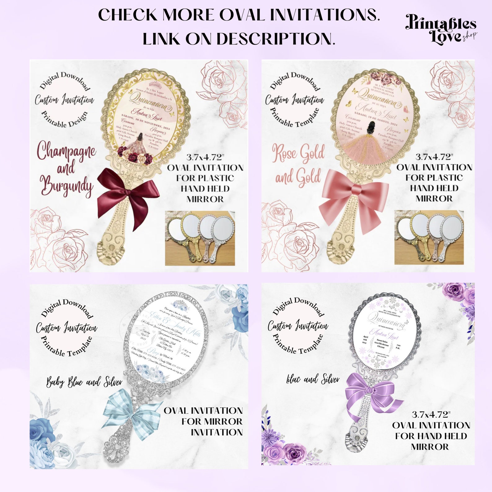 Tangled Quinceanera Oval Invitation, Lilac and Gold, for Hand Held ...