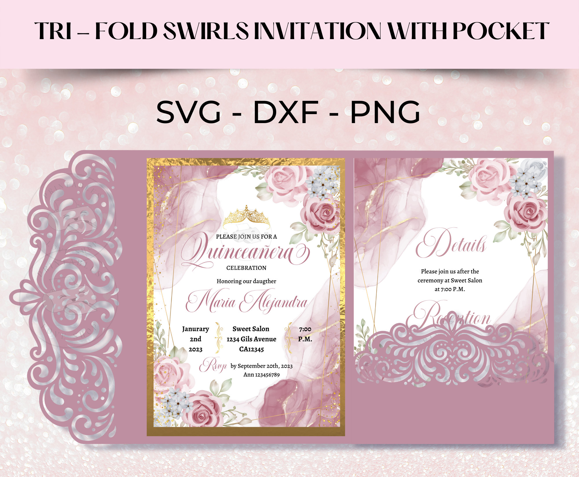 Laser Cut SVG Trifold Invitation DXF PNG. Quinceanera - Etsy UK