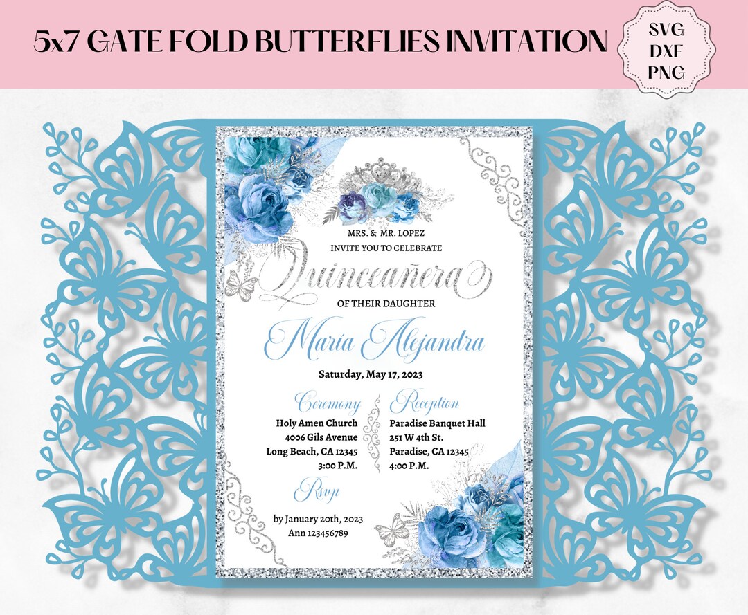 5x7 Butterfly Card Template SVG DXF PNG, Gate Fold Butterfly Invitation ...