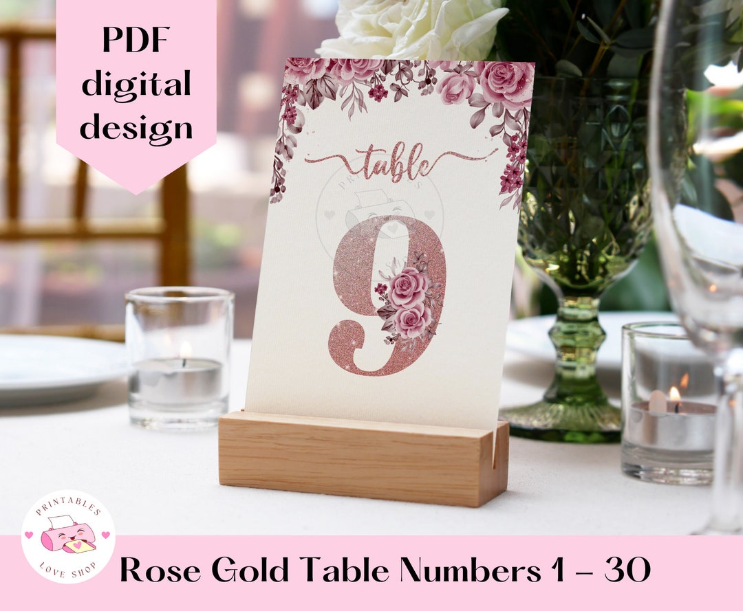 Rose Gold Table Numbers 1-30 PDF File Ready to Print, Printable ...