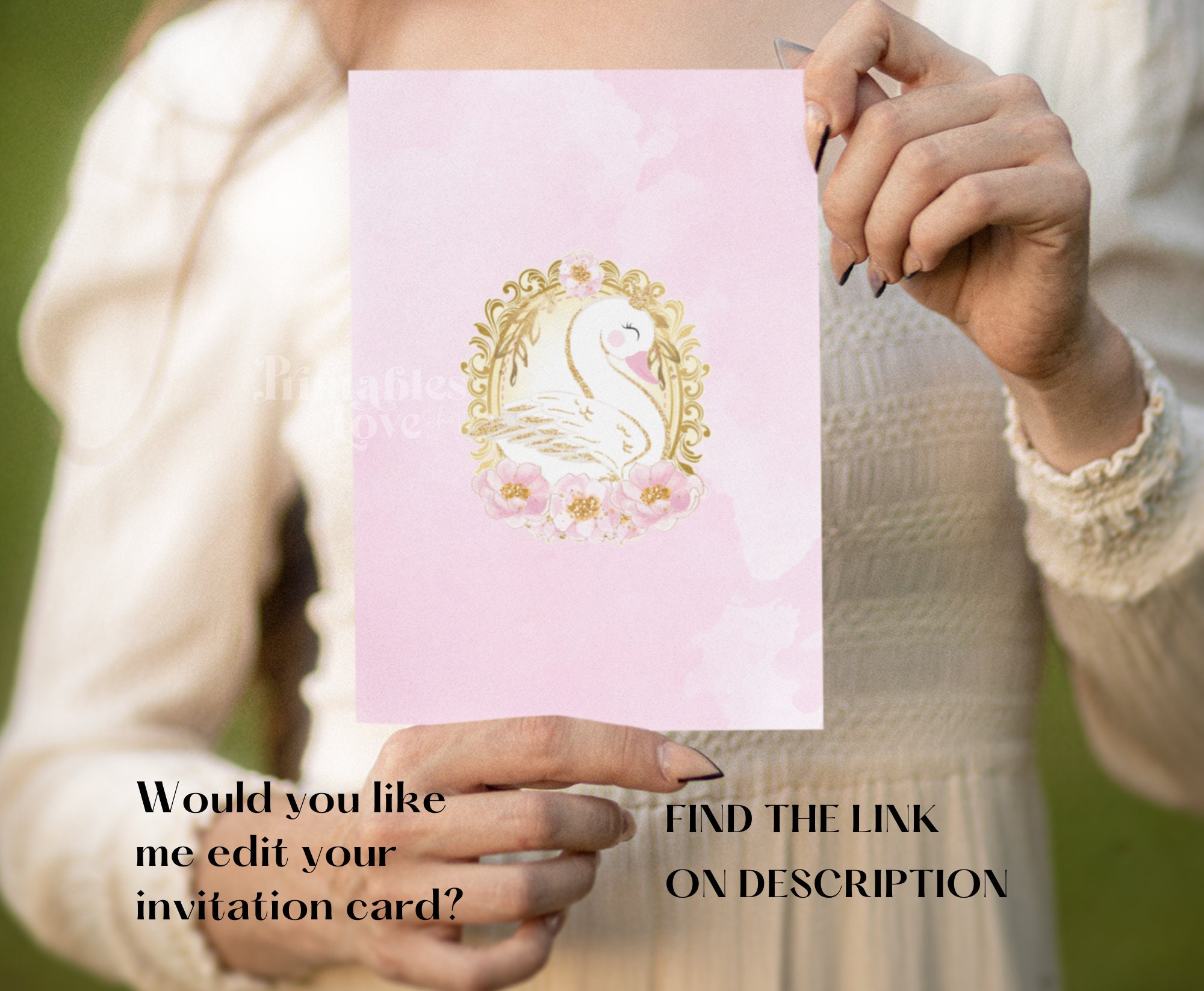 Blush Pink Swan Quinceanera Invitation: Gold Crown, 5x7 (digital ...