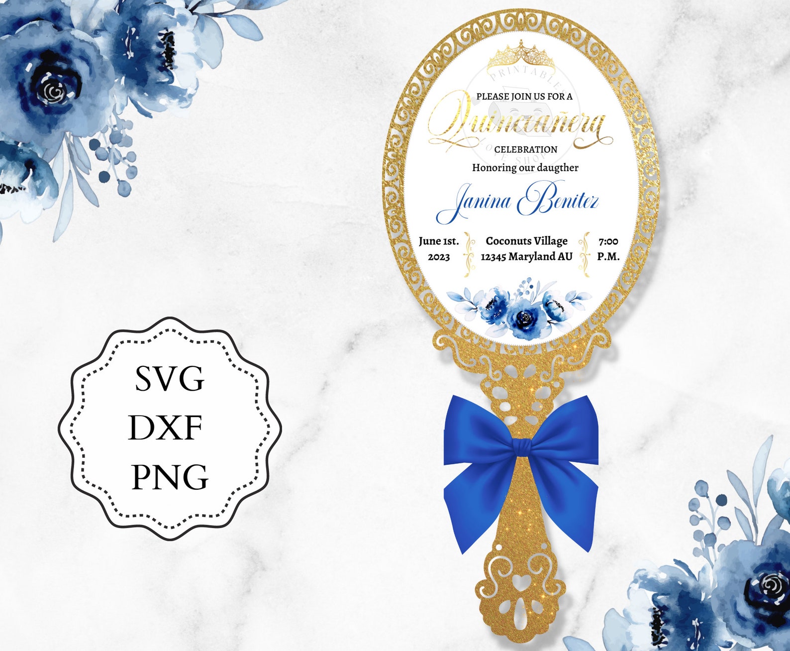 Mirror Quinceanera Invitation SVG, DXF, PNG. Quinceañera Invitation ...