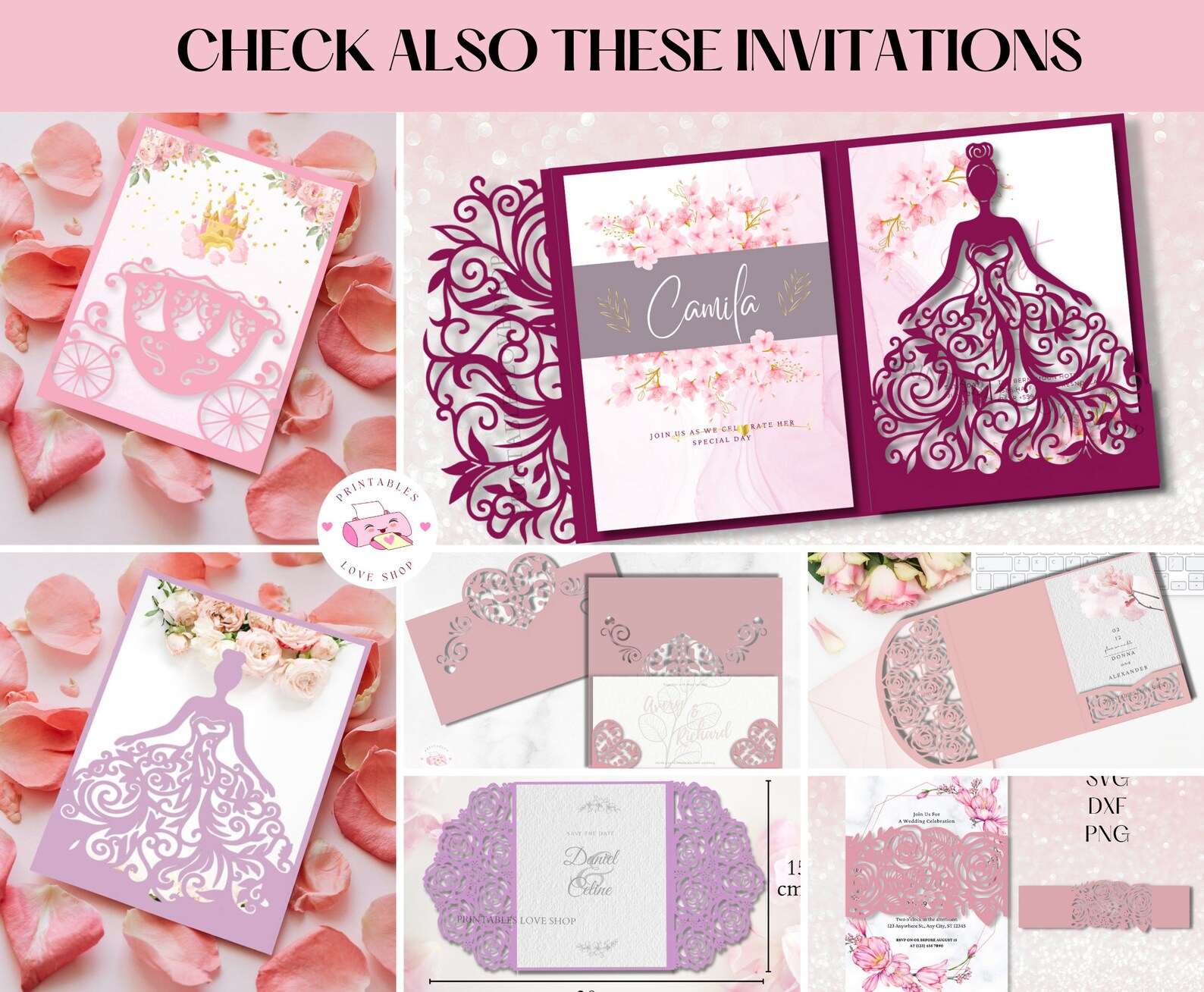 Princess Mirror Invitation SVG DXF PNG Quinceanera - Etsy