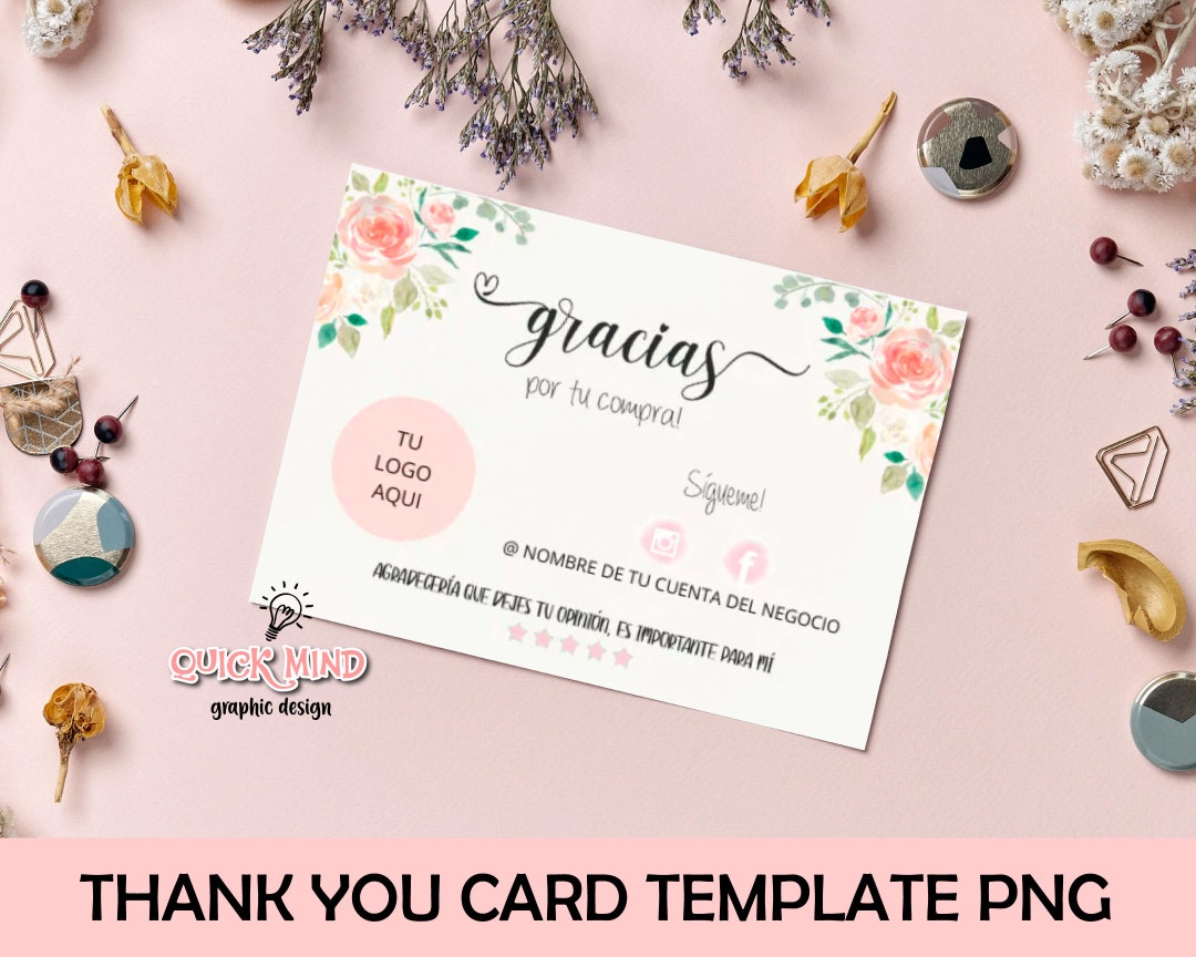 Tarjetas de agradecimiento imprimibles Plantilla empresarial Edición en español Flores Etsy ...