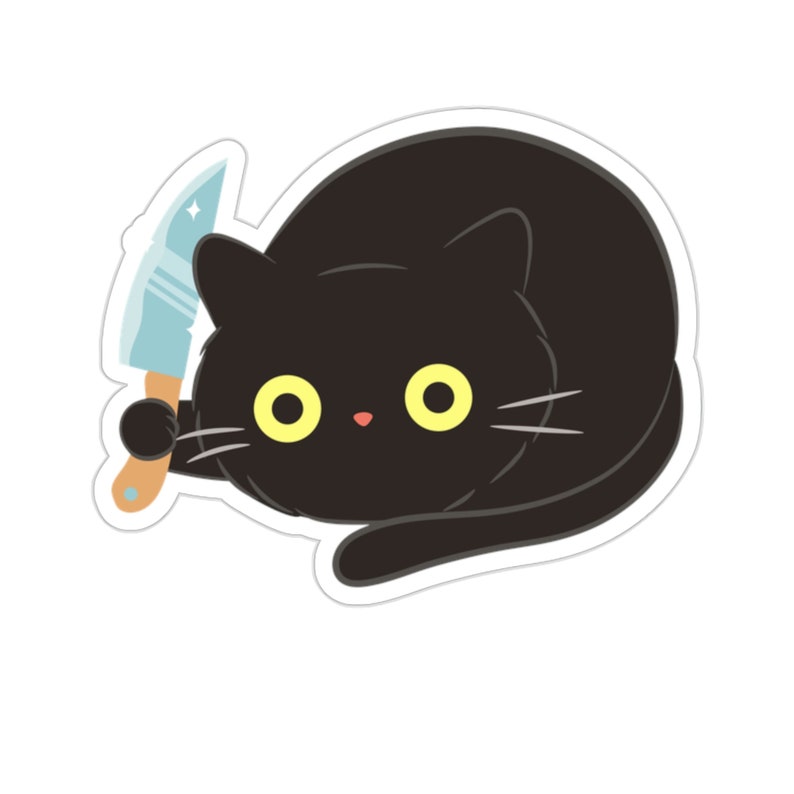 Cute but Stabby Kiss-cut Sticker Black Cat Knife - Etsy