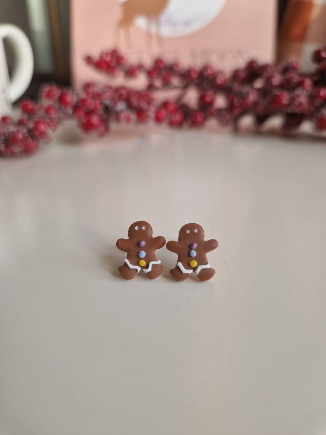 Gingerbread Man Earrings With Icing and Gumdrop Buttons - Etsy