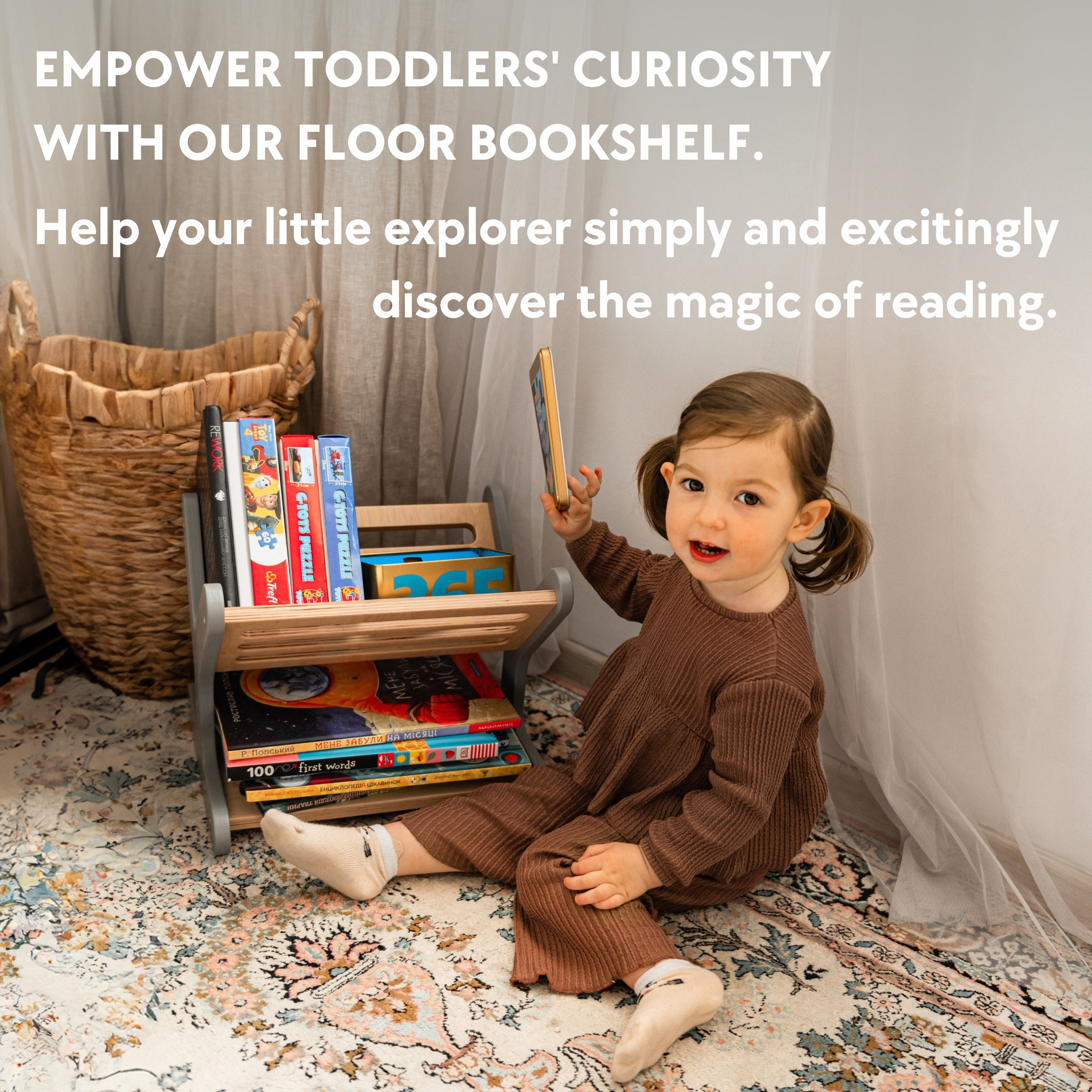 Montessori Bookcase, Kids Floor Bookshelf, Nursery Furniture, Small ...