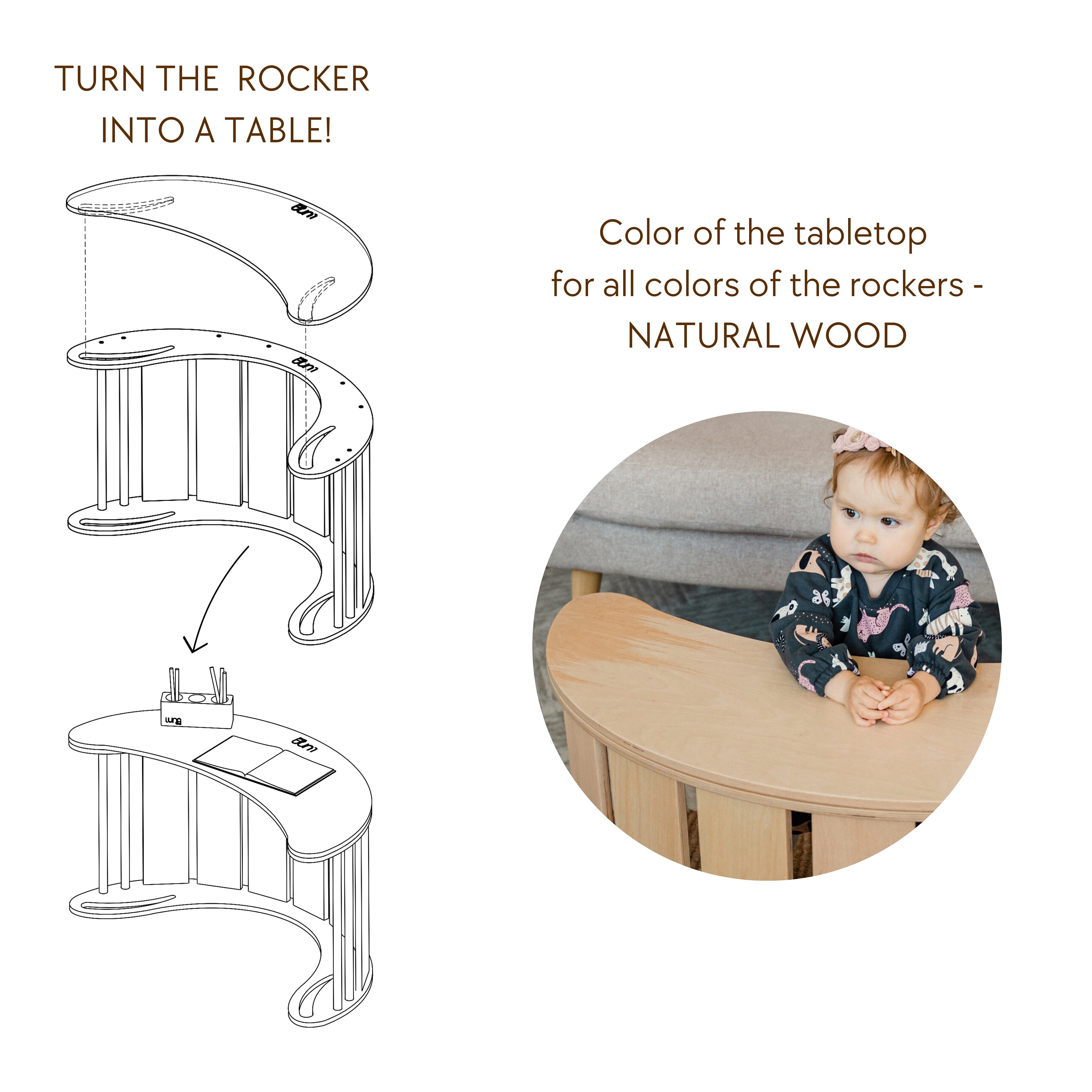 Montessori Climbing Arch Rocker With Table Top, Wooden Montessori ...