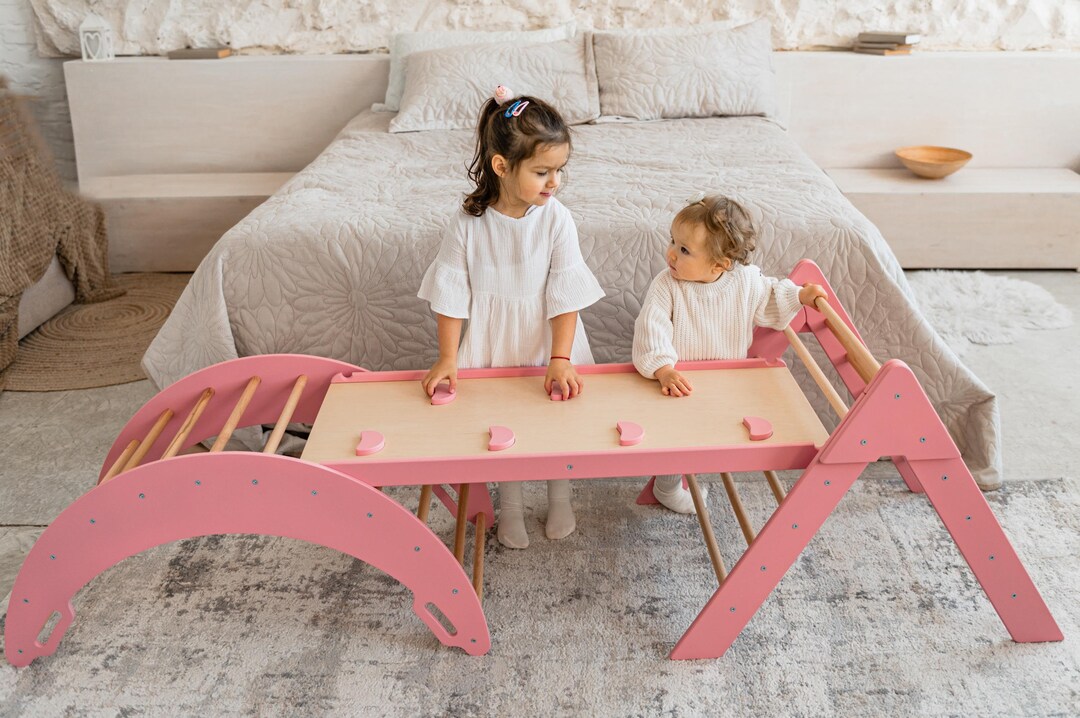 Pikler Triangle Set Pink, Piklers Montessori Gym Climber, Pastel Indoor ...
